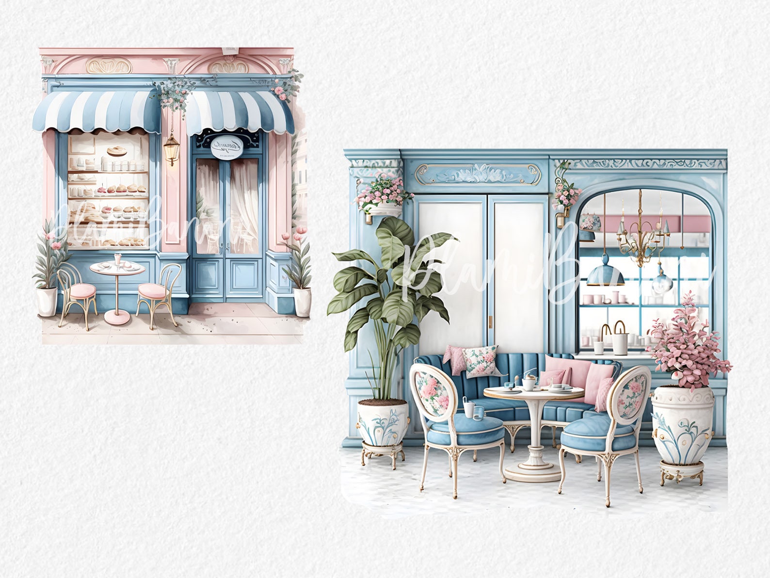 Bakery Coffee Shop Clipart Paris France Cafe Png. Blue Pink - Etsy ...