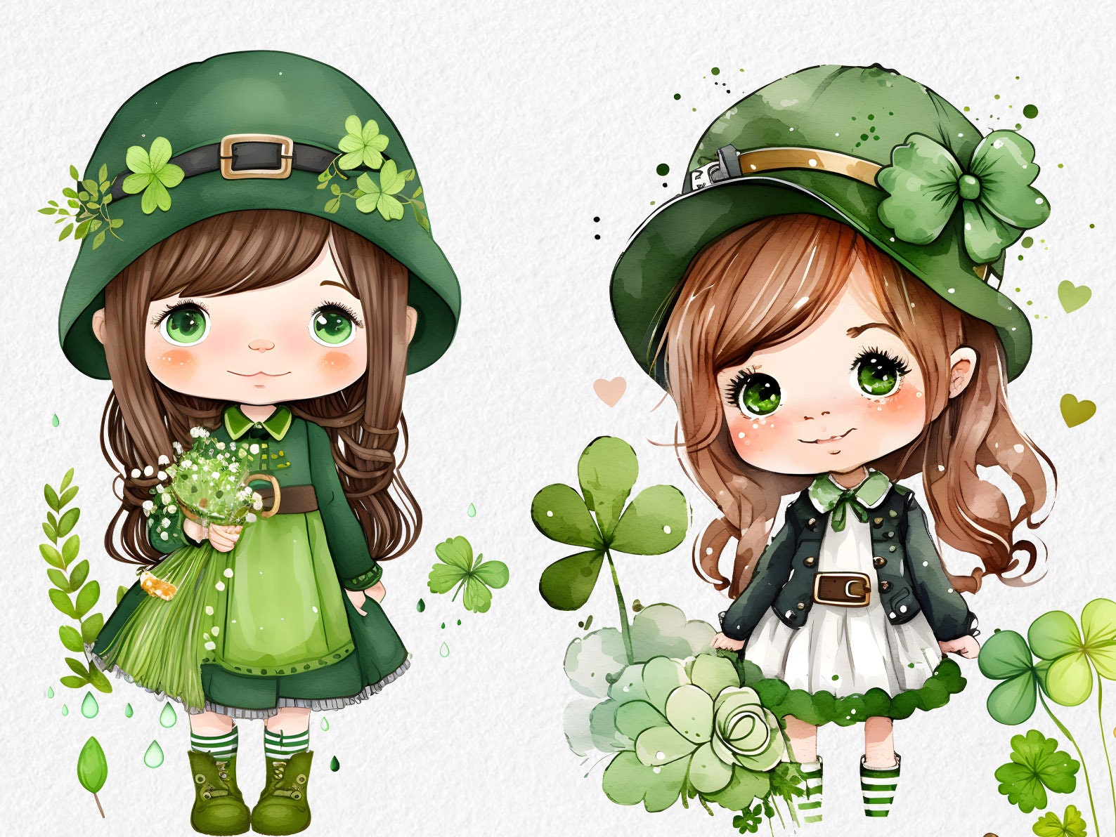 Cute Irish Girls Clipart St Patricks Day Clipart. Watercolor - Etsy