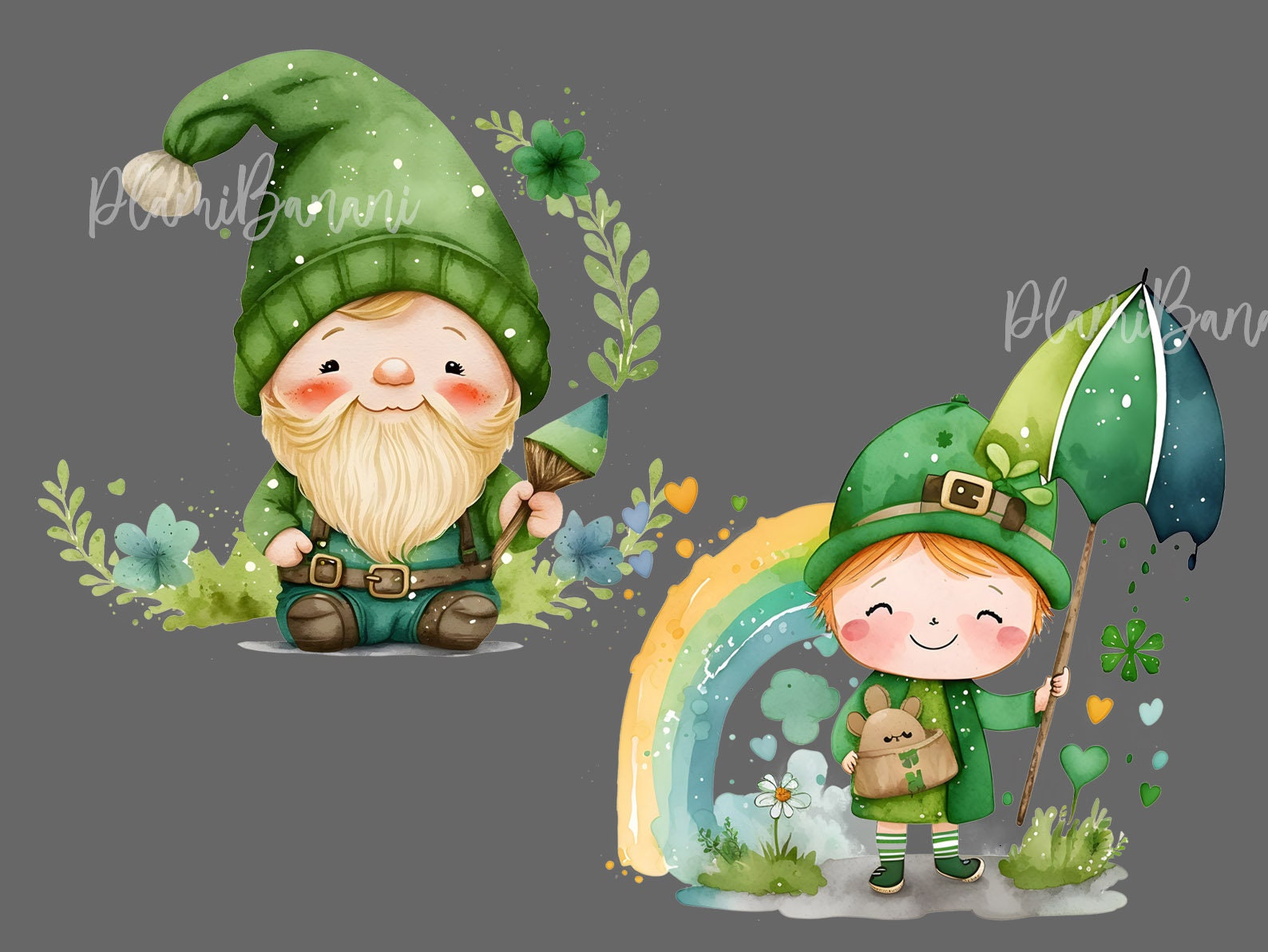 Leprechaun Watercolor Clipart, Cute St Patricks Day Girl Boy Graphics ...