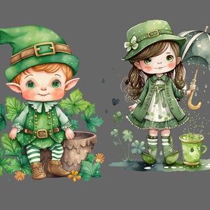 Leprechaun Watercolor Clipart, Cute St Patricks Day Girl Boy Graphics ...