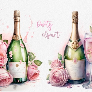 Celebration Clipart, Watercolor Party Clipart, Painted Champagne Bottle ...