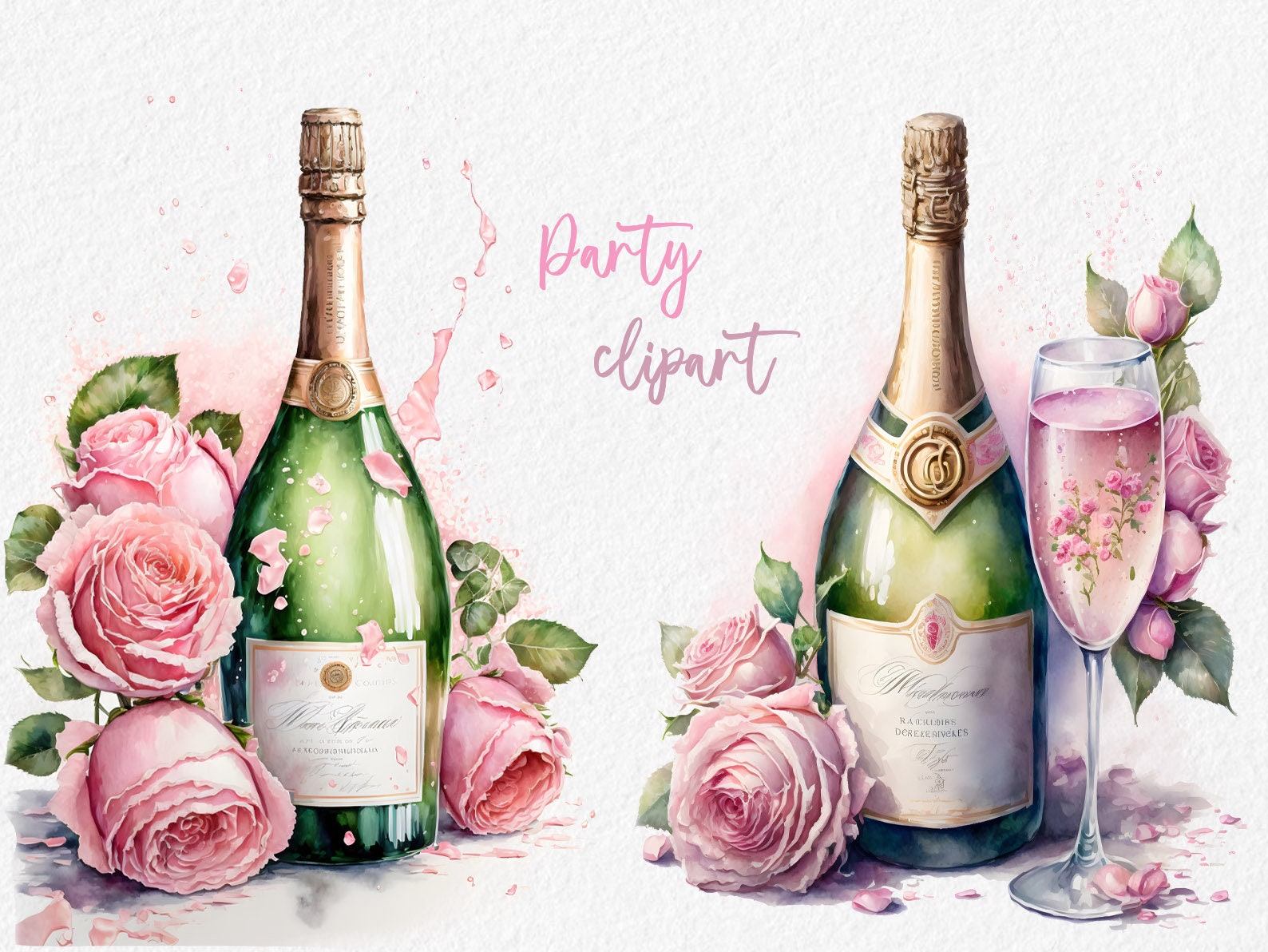 Celebration Clipart, Watercolor Party Clipart, Painted Champagne Bottle ...