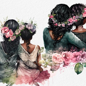 Best Friend Clipart, Best Friends Flowers Illustration, Afro Girl ...