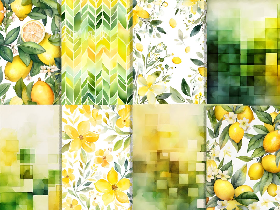 Lemon Digital Paper, Citron Fruit, Watercolor Lemon Wallpaper, Lemon ...