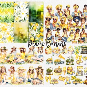 Watercolor Picnic Clipart, Girls With Lemons Clipart, Fashion Girl in ...