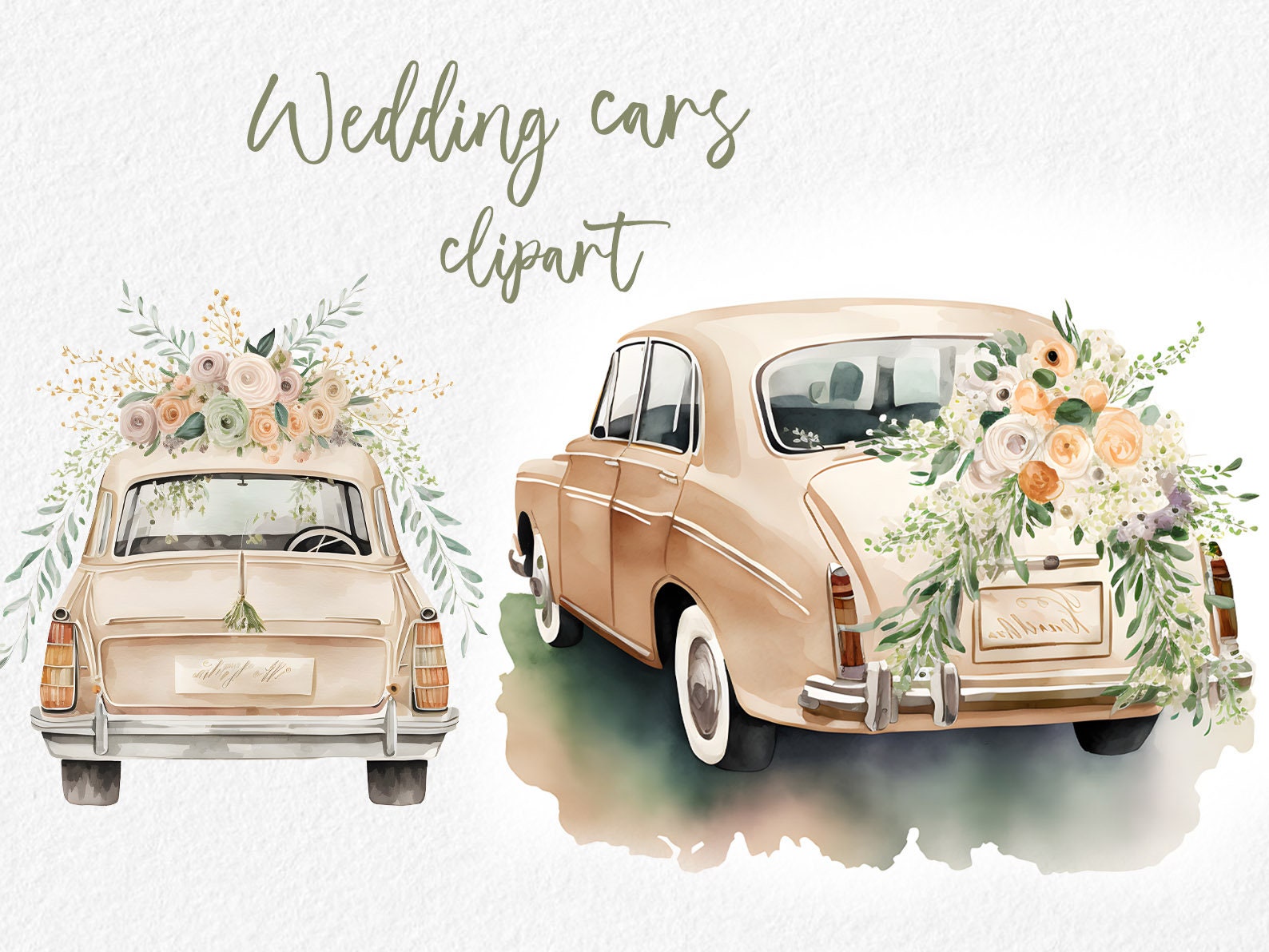 Watercolor Wedding Car Clipart, Bride Clip Art, Cute Love, Just Married ...