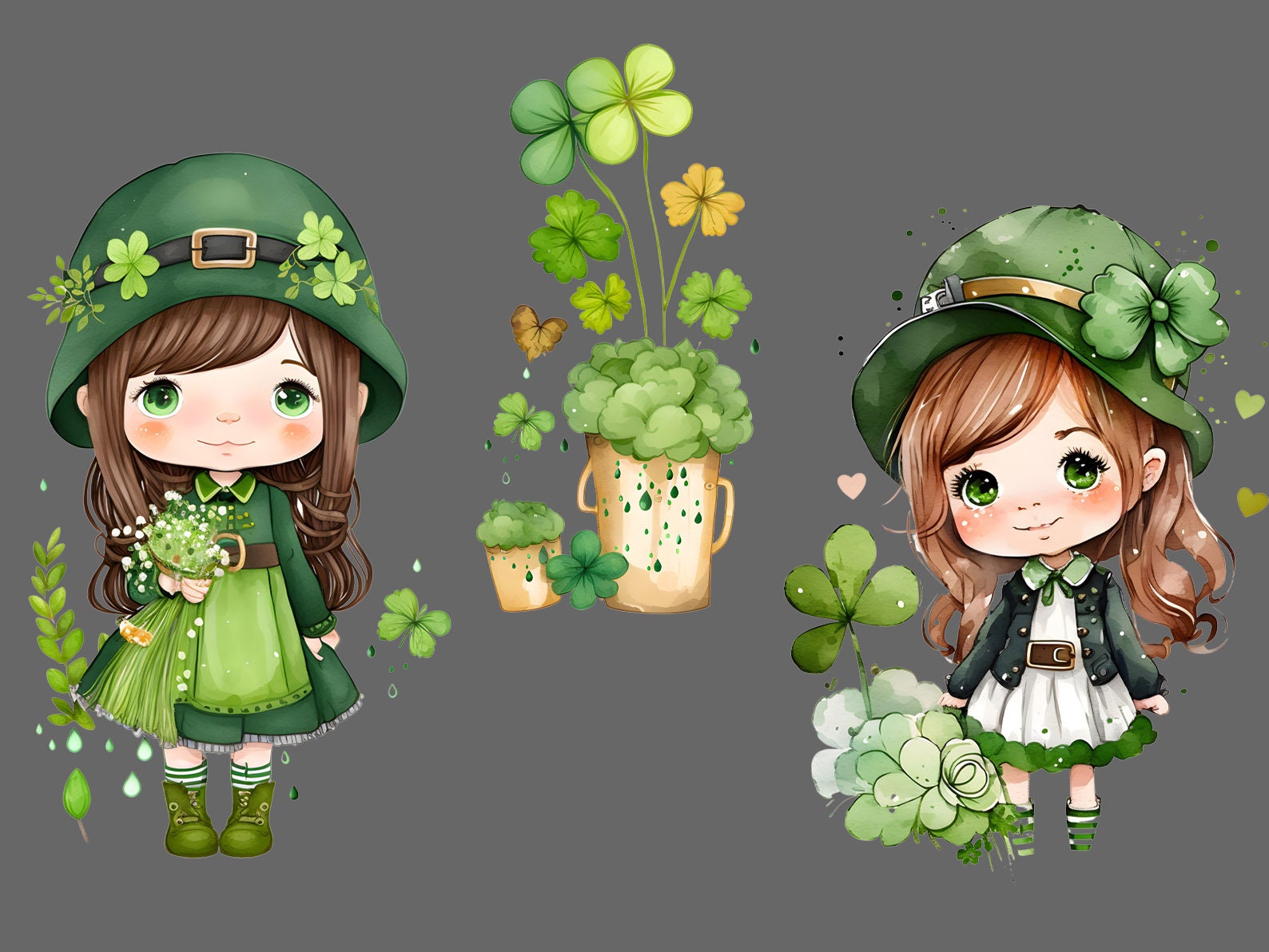 Cute Irish Girls Clipart St Patricks Day Clipart. Watercolor - Etsy