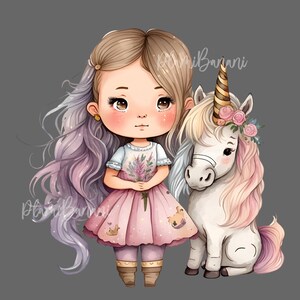 Cute Girl With Unicorn Clipart, Rainbow Unicorn, Unicorn Birthday ...