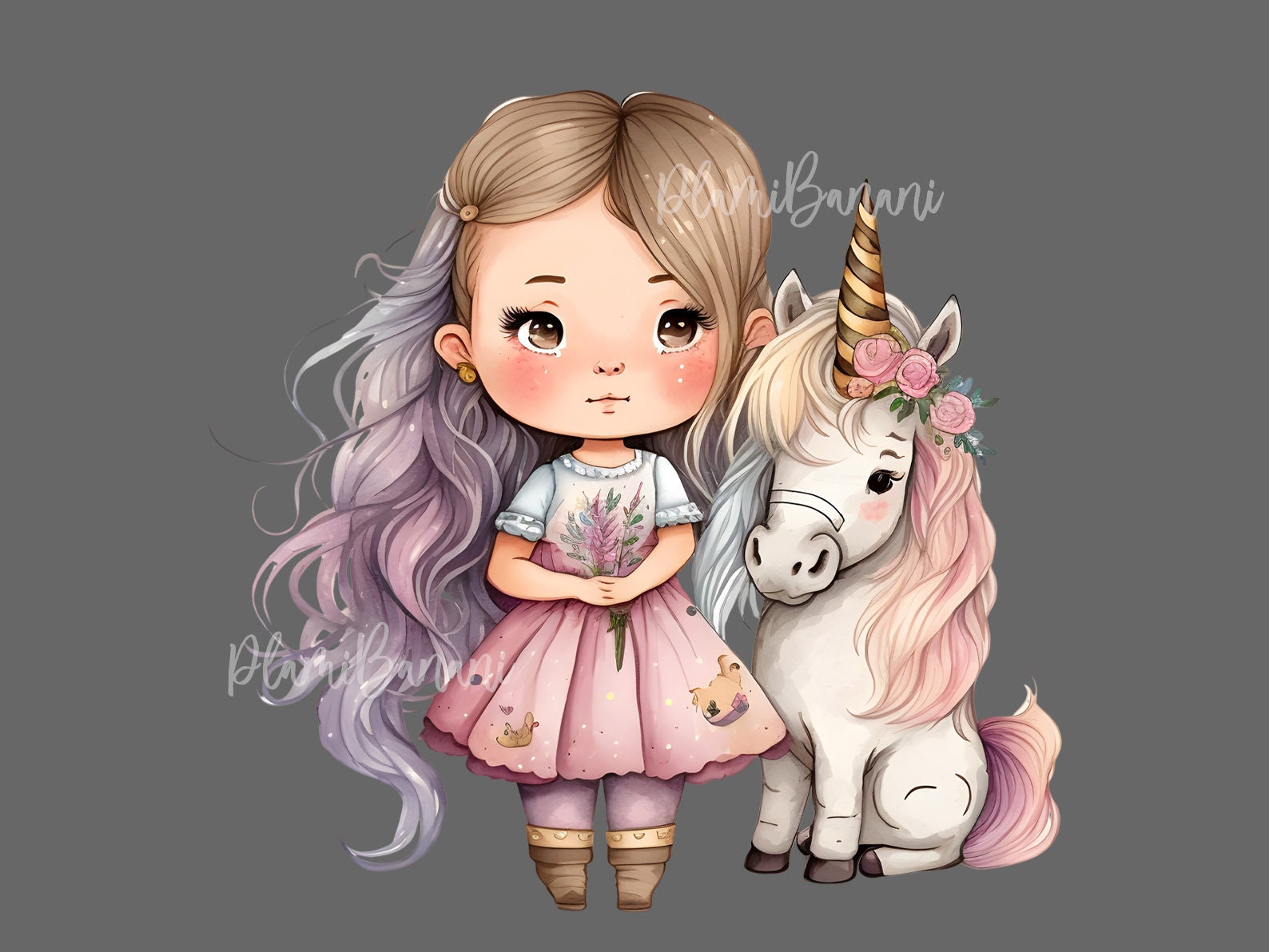 Cute Girl With Unicorn Clipart Rainbow Unicorn Unicorn - Etsy