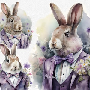 Modern Rabbit Clipart, Rabbit in a Suit, Digital Wall Art Purple Living ...