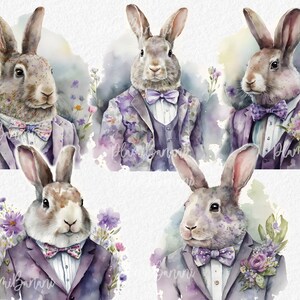 Modern Rabbit Clipart, Rabbit in a Suit, Digital Wall Art Purple Living ...