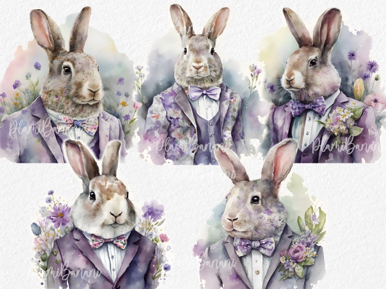 Modern Rabbit Clipart Rabbit in a Suit Digital Wall Art - Etsy