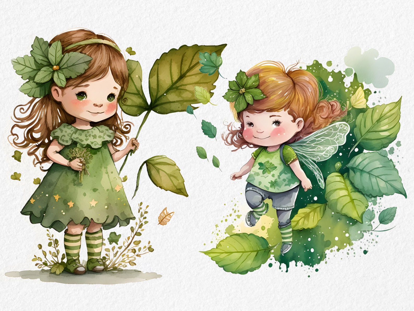 St. Patricks Day Watercolor Clipart Green Fairy Clipart - Etsy