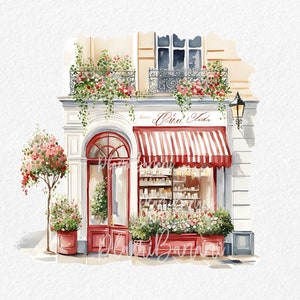 Retro Coffee Shop Restaurant Clipart, Paris Cafe Watercolor Clip Art ...