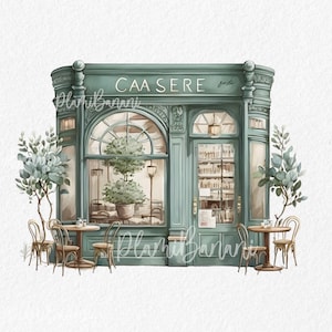 Retro Coffee Shop Restaurant Clipart, Paris Cafe Watercolor Clip Art ...