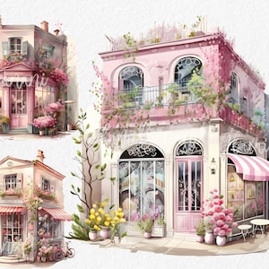 Pink Shop Clipart, Paris Cafe Clip Art, Png. Digital Watercolor. Free ...