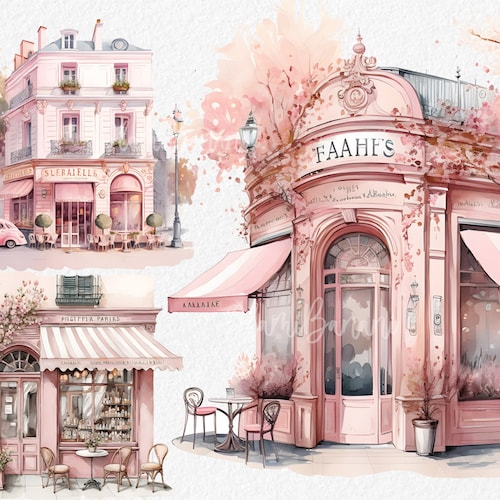 Pink Coffee Shop Clipart Paris Cafe Clip Art Png. Digital - Etsy