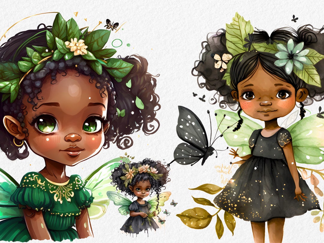 St Patrick African American Fairy, Cute Black Watercolour Fairy ...