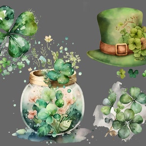 Watercolor Clover Clipart, St. Patricks Day Clipart Set, St. Patty's ...