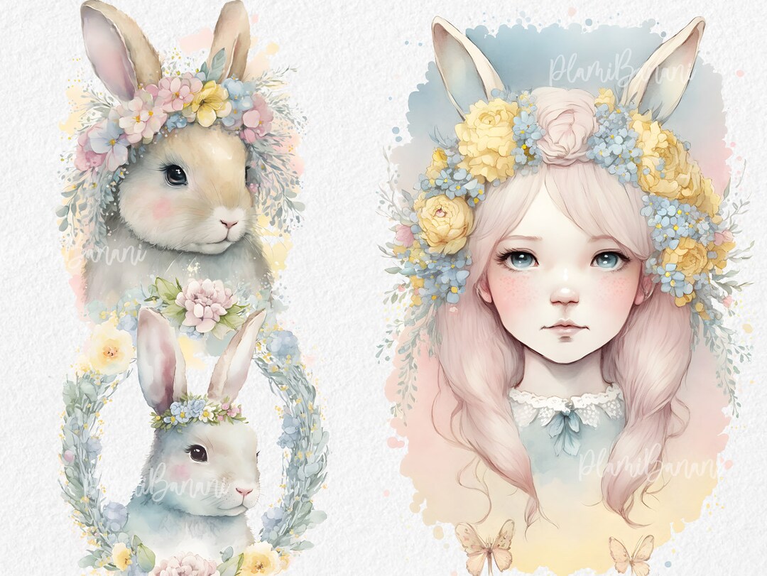 Easter Bunny Girl Clipart, Spring Girl PNG, Egg Hunt Children's ...