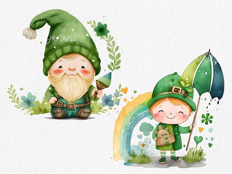 Leprechaun Watercolor Clipart, Cute St Patricks Day Girl Boy Graphics ...