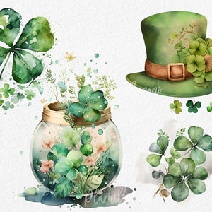 Watercolor Clover Clipart, St. Patricks Day Clipart Set, St. Patty's ...