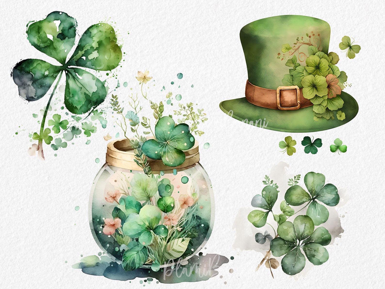 Watercolor Clover Clipart St. Patricks Day Clipart Set St. - Etsy