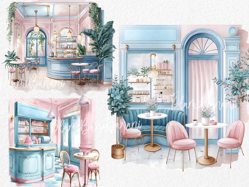 Coffee Shop Clipart Paris Cafe Clip Art Png. Blue Pink - Etsy