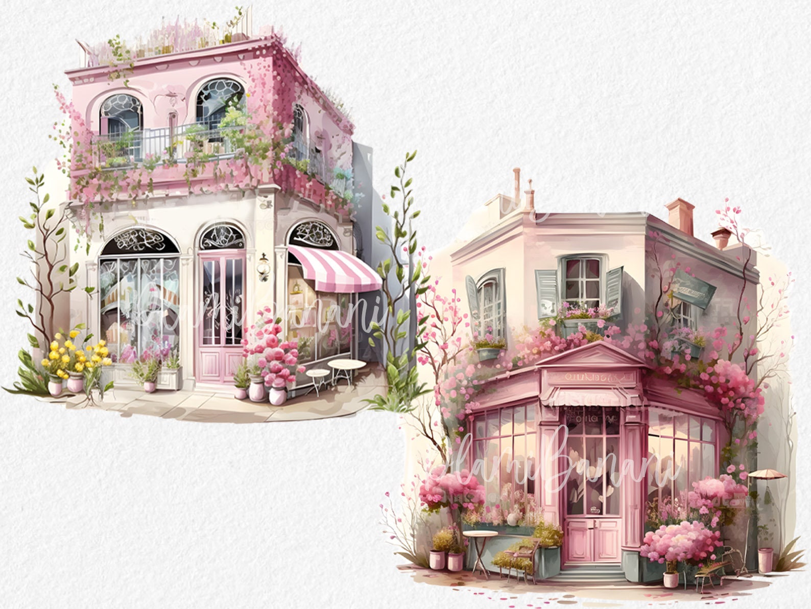 Pink Shop Clipart, Paris Cafe Clip Art, Png. Digital Watercolor. Free ...