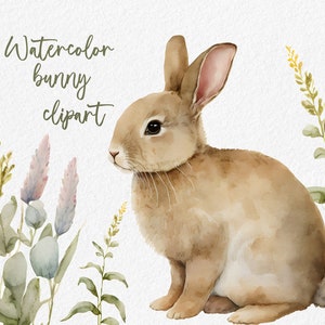 Watercolor Spring Clipart, Bunny Rabbit Planner Stickers, Cute Baby ...