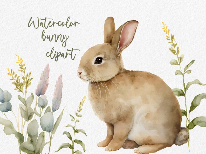 Watercolor Spring Clipart, Bunny Rabbit Planner Stickers, Cute Baby ...