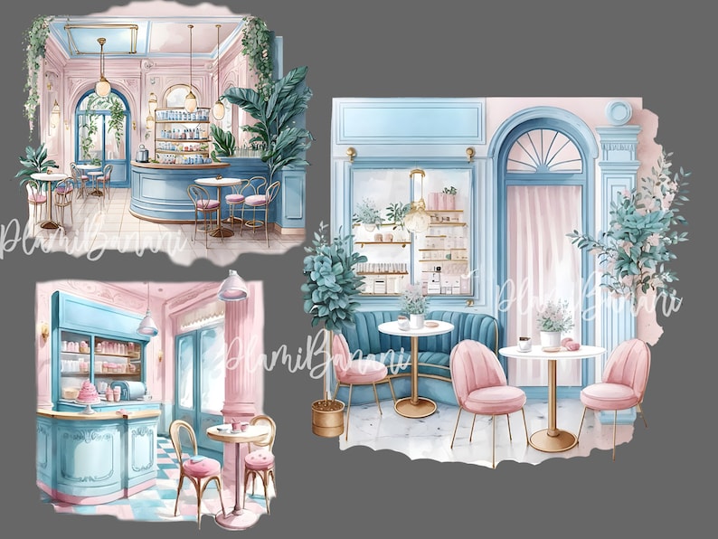 Coffee Shop Clipart Paris Cafe Clip Art Png. Blue Pink - Etsy