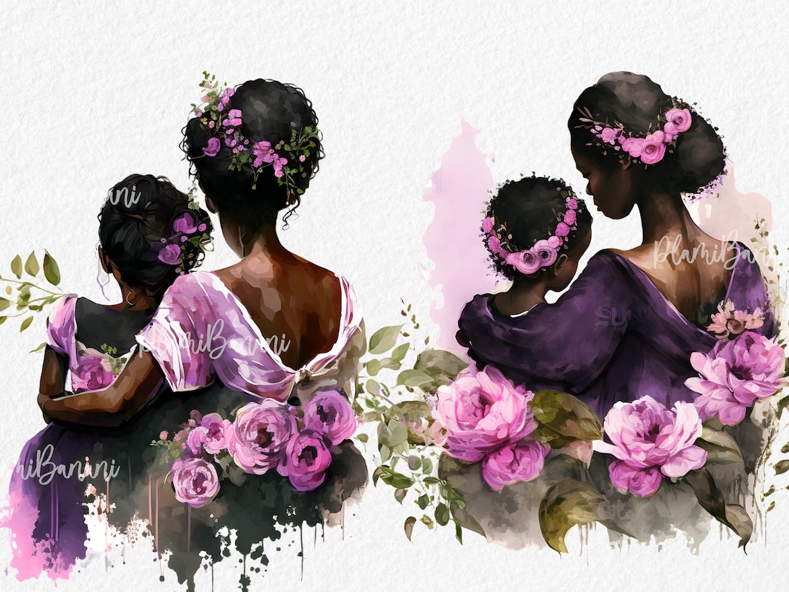 Mothers Day Clipart Watercolour African American Mom and Baby - Etsy