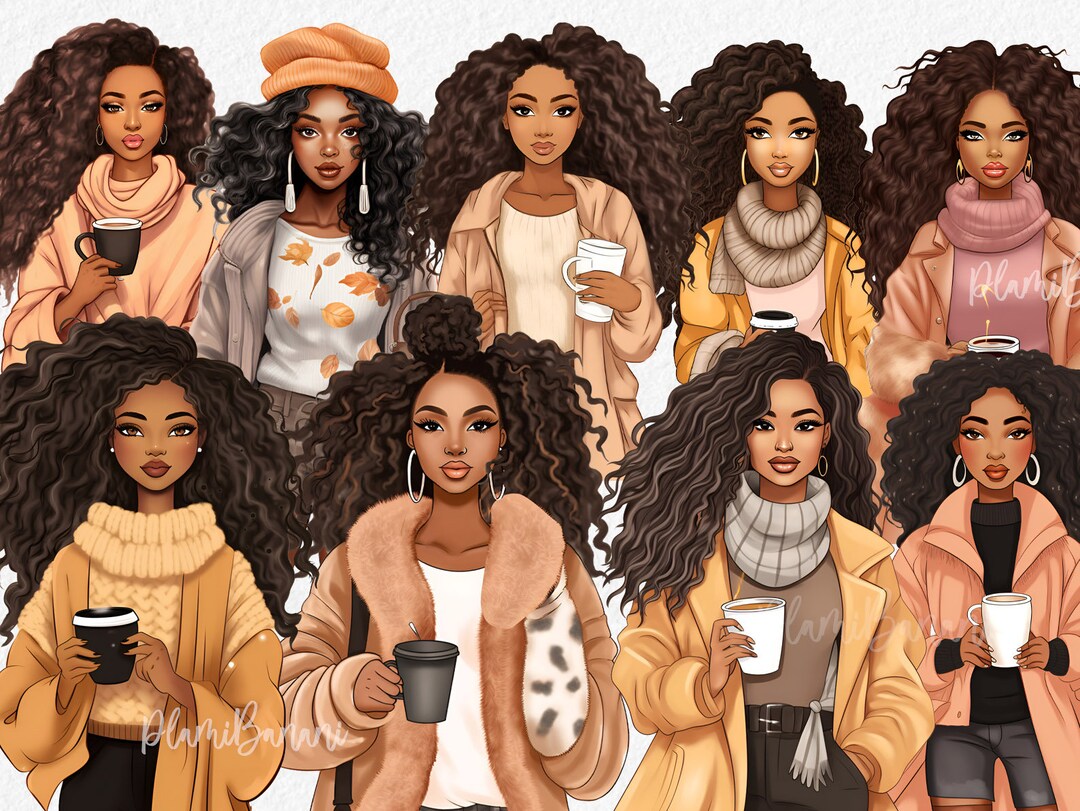 Watercolor Autumn Black Girl Clipart Png Fashion Girl Clipart African ...