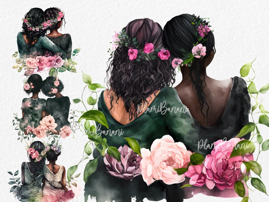 Best Friend Clipart, Best Friends Flowers Illustration, Afro Girl ...