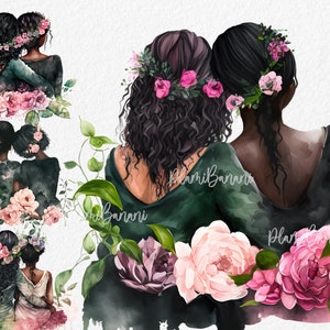 Best Friend Clipart, Best Friends Flowers Illustration, Afro Girl ...