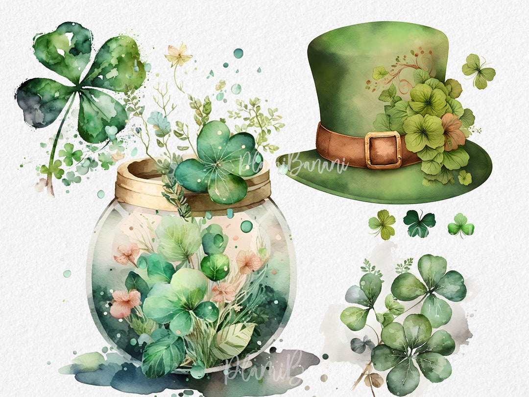 Watercolor Clover Clipart, St. Patricks Day Clipart Set, St. Patty's ...
