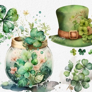 Watercolor Clover Clipart, St. Patricks Day Clipart Set, St. Patty's ...