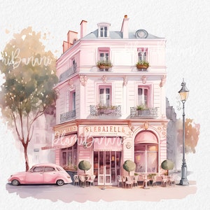 Pink Coffee Shop Clipart, Paris Cafe Clip Art, Png. Digital Watercolor ...