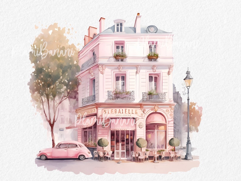 Pink Coffee Shop Clipart Paris Cafe Clip Art Png. Digital - Etsy