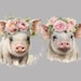 Cute Watercolour Baby Pigs Clipart Bundle With Flowers, Nursery Art ...