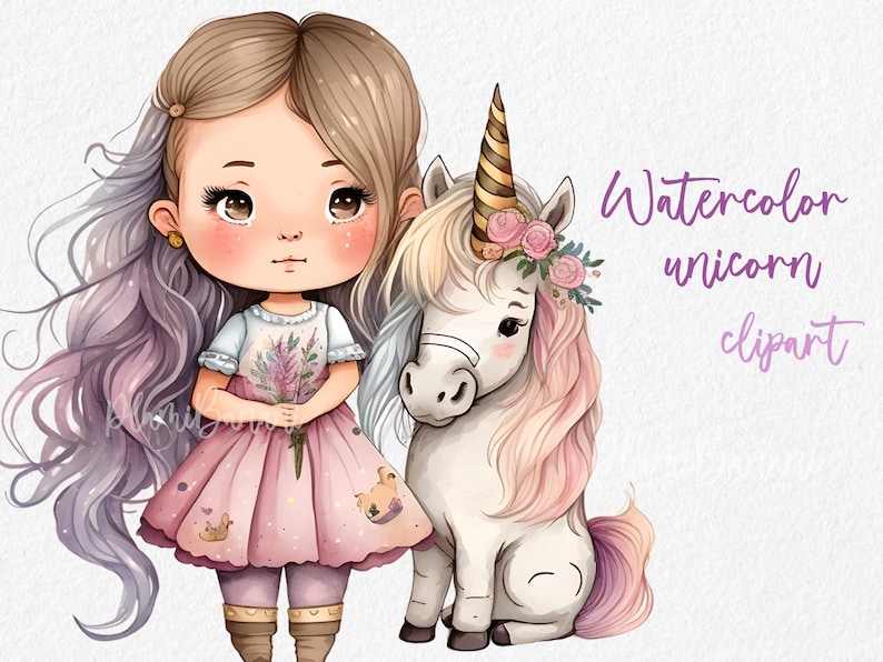 Cute Girl With Unicorn Clipart Rainbow Unicorn Unicorn - Etsy