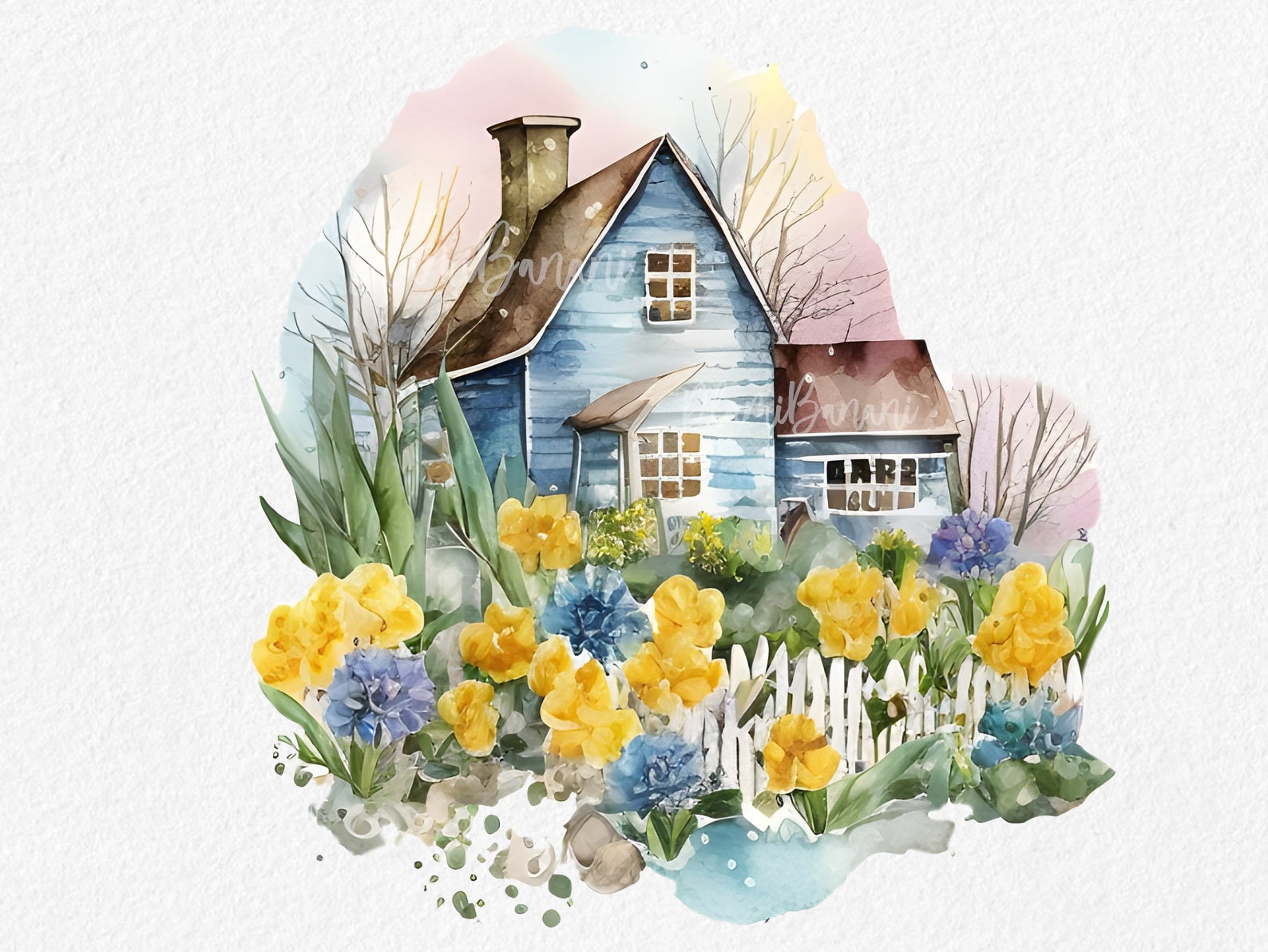 Spring Cottage Clipart, Village Farmhouse With Spring Flowers ...