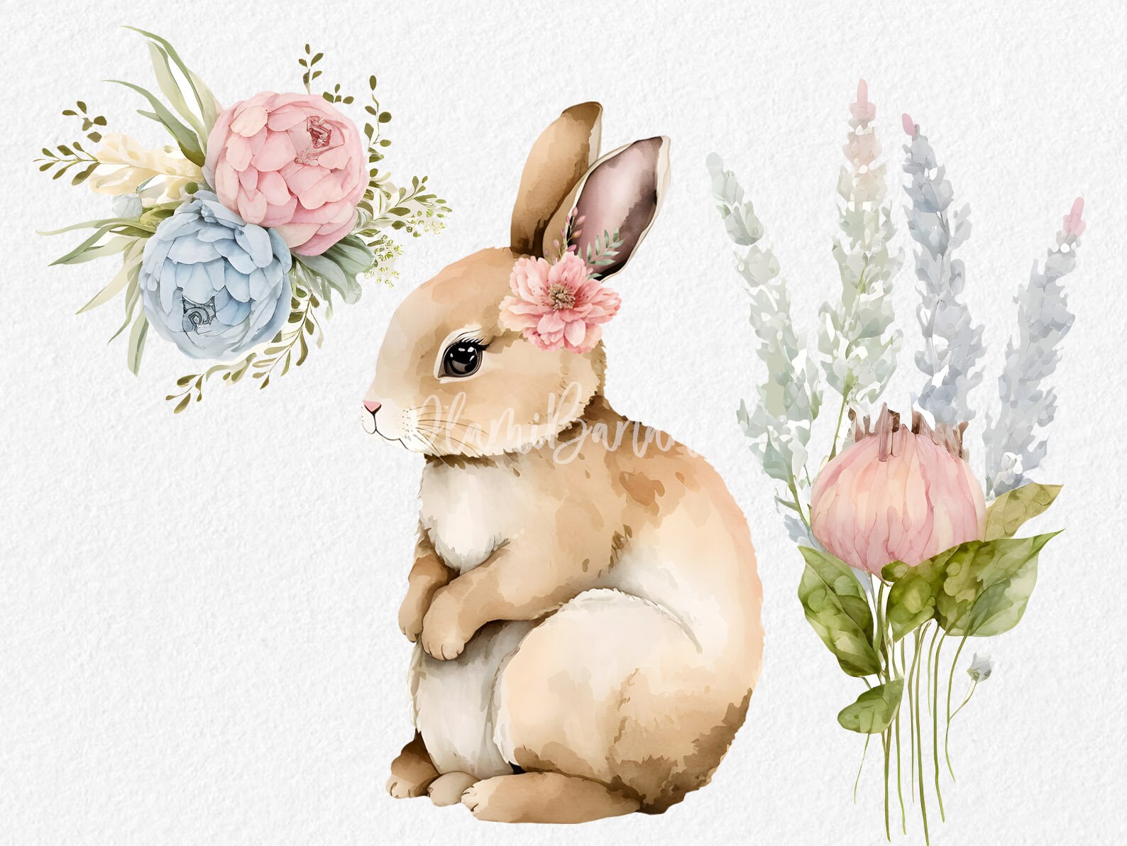 Watercolor Spring Clipart Bunny Rabbit Planner Stickers Cute - Etsy