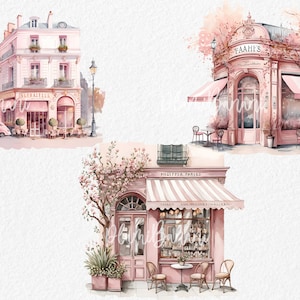 Pink Coffee Shop Clipart, Paris Cafe Clip Art, Png. Digital Watercolor ...