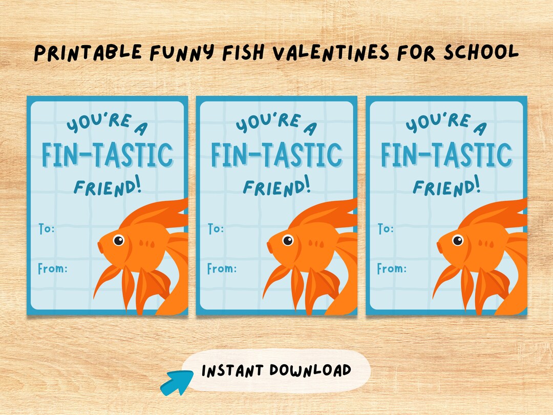Printable Fish Valentines Card for Class, Kids Valentine's Day Card ...