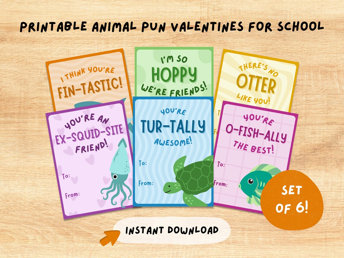 Printable Animal Valentines Card Bundle for Class, Kids Valentine's Day ...