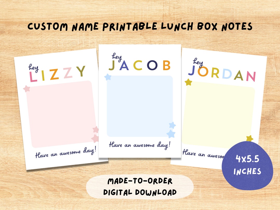 Custom Lunch Box Note Card for Kids Printable Lunchbox Notes - Etsy