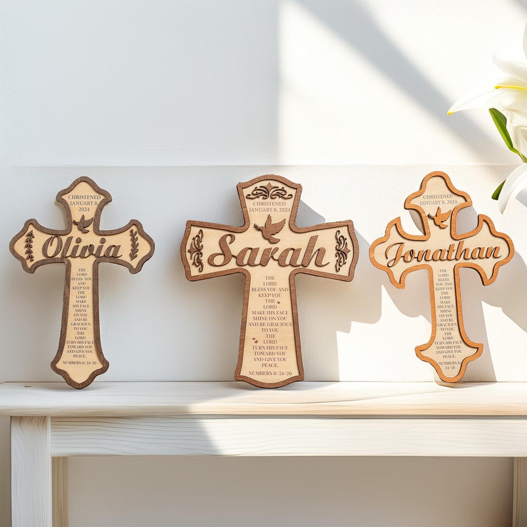 BAPTISM Gift Personalized Cross Prayer Wooden Baptism Cross Dedication ...