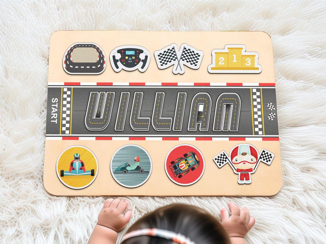 Racetrack Name Puzzle - Race Car Name Puzzle, 2 Year Old Boy Gift, Kid ...